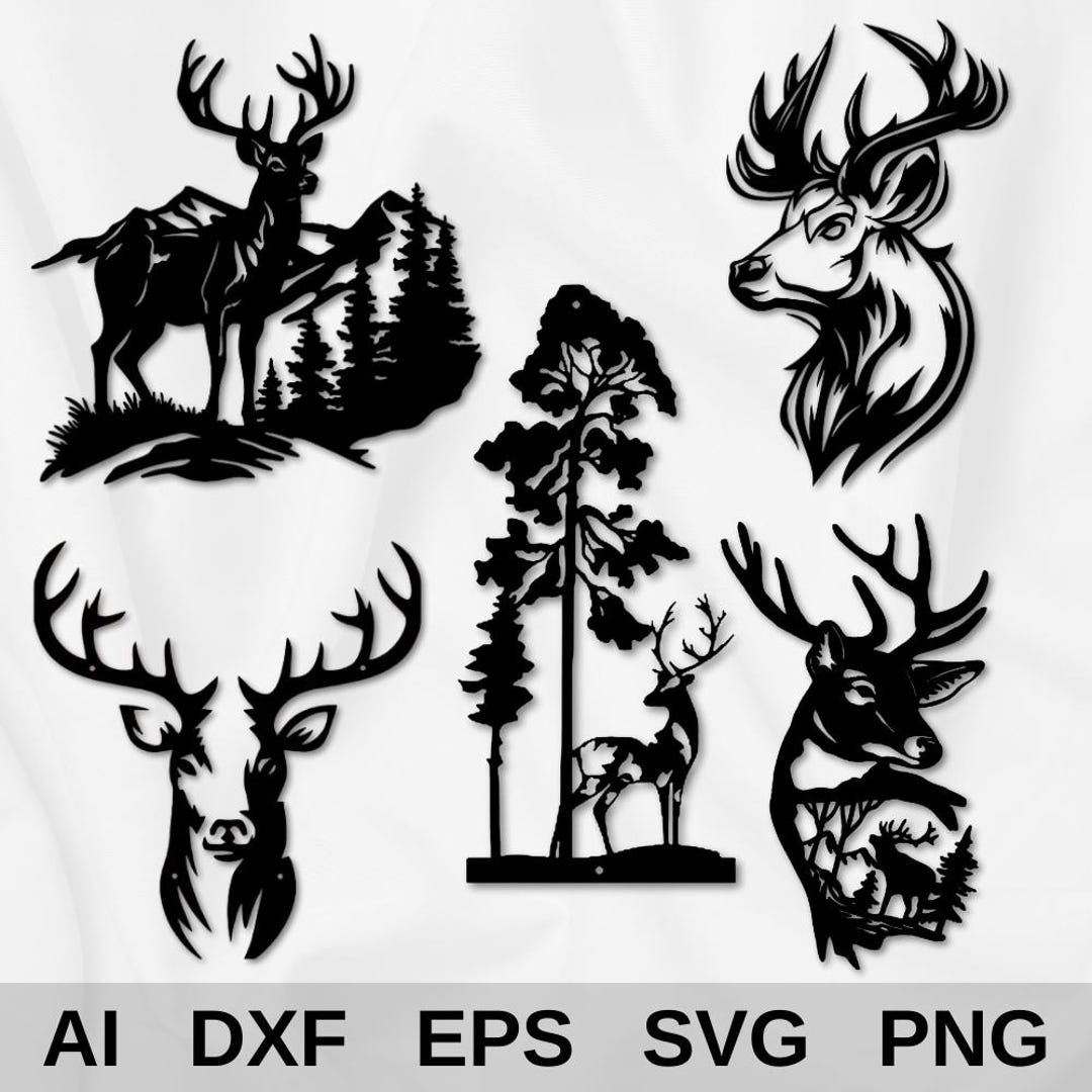 10 Deer Design, Deer Laser Cut Svg, Dxf, Eps, Ai, Png, Metal Cut, Wood ...