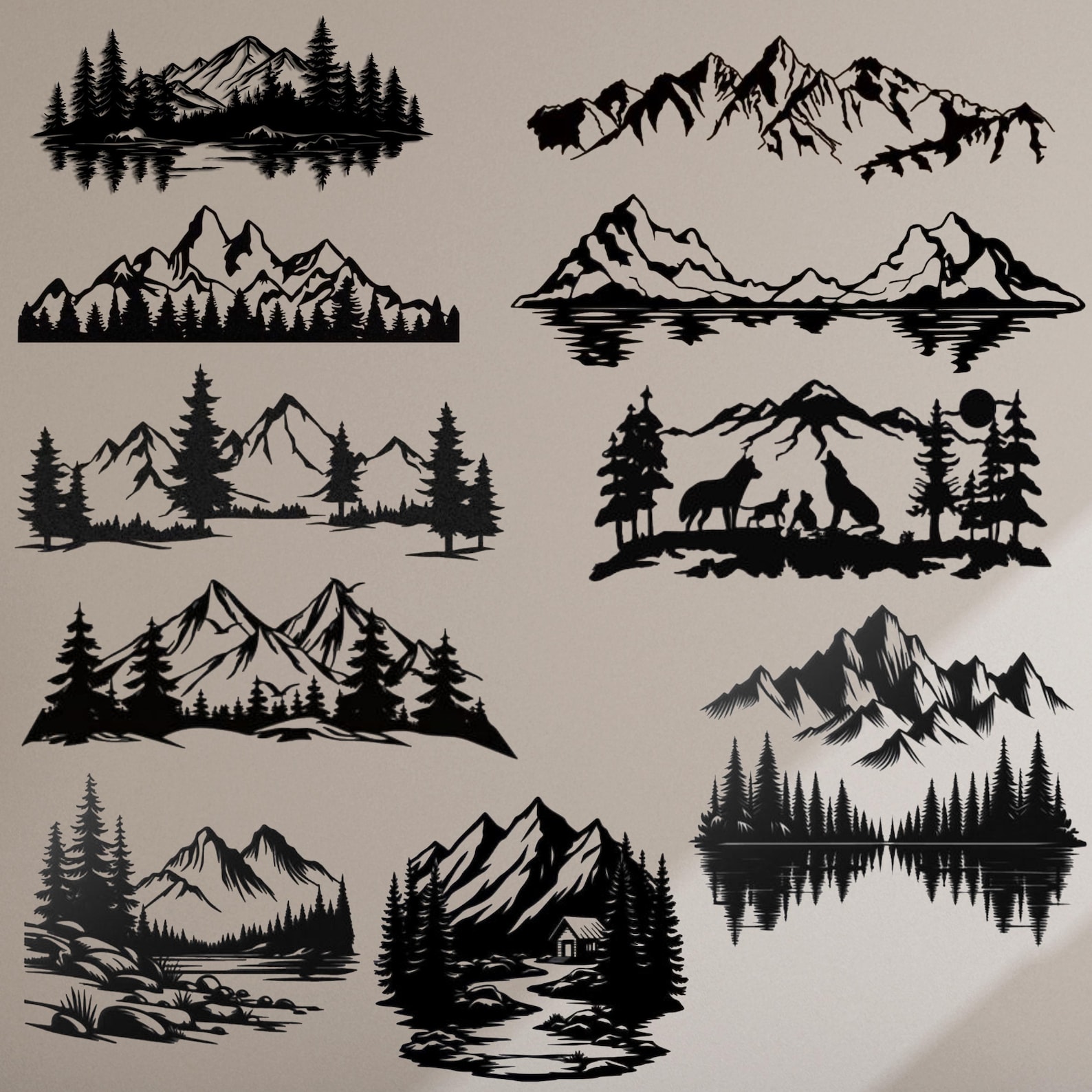10 Mountain Design, Mountain Laser Cut Svg, Dxf, Eps, Ai, Png, Metal ...