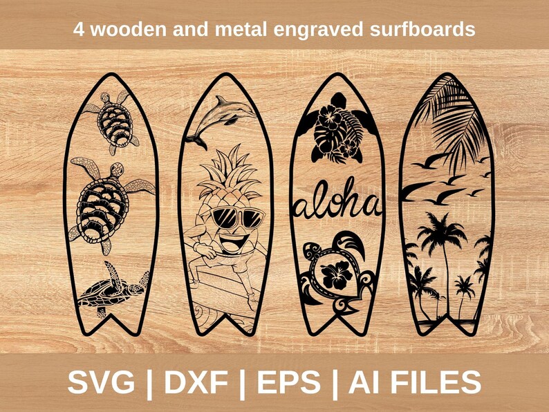 Surfboard Laser Cut Files | Tropical Beach Wall Art (svg, Dxf, Eps, Ai ...