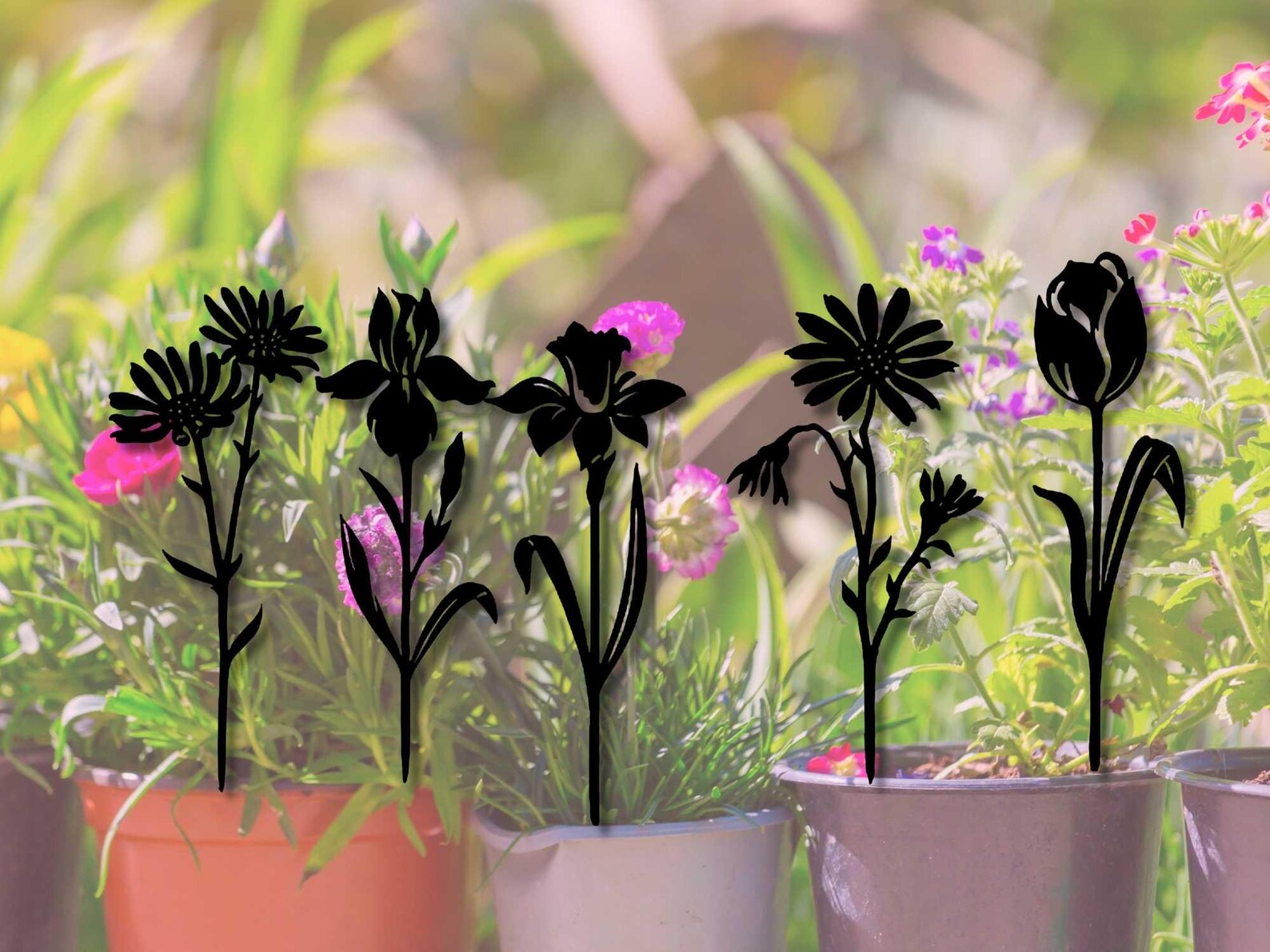 Spring Flower Garden Decor Laser Cut Flower Stake Svg Floral Garden ...