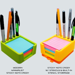 Modern Minimalist Sticky Note Holder W/ Stencils & Built-in Storage ...