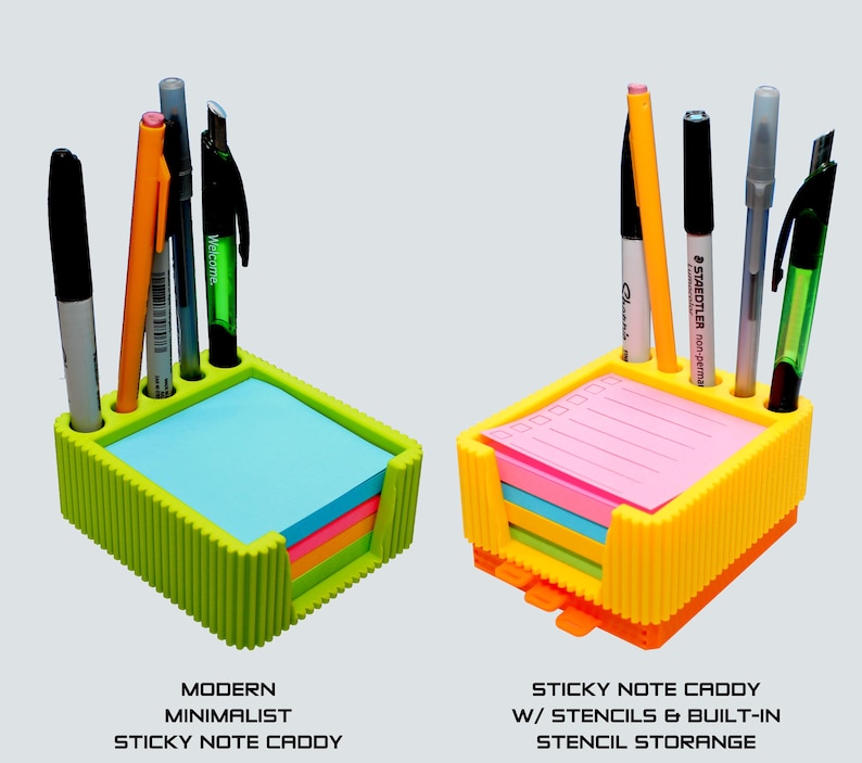 Modern Minimalist Sticky Note Holder W/ Stencils & Built-in Storage ...