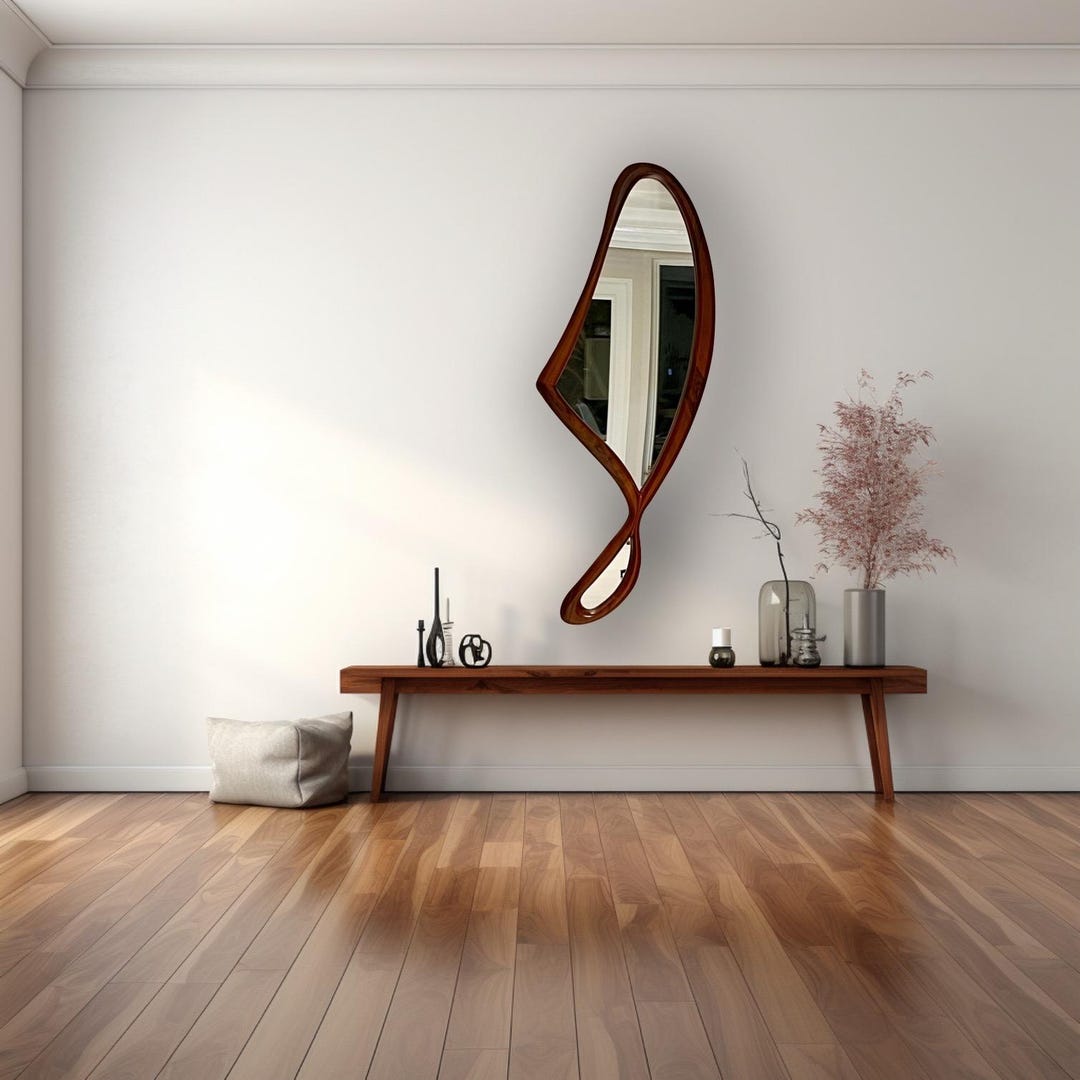 Handmade Real Walnut Wood Framed Asymmetrical and Irregular Modern Home ...