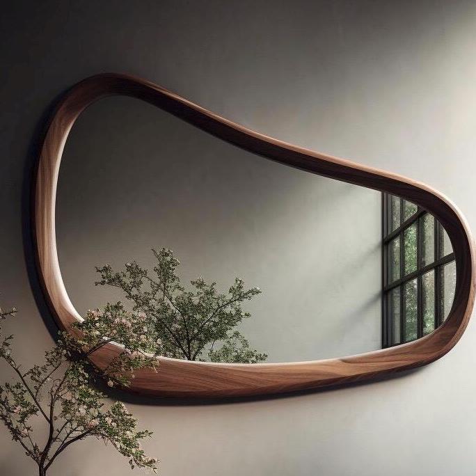 Handmade Real Walnut Wood Framed Asymmetrical and Irregular Modern Home ...