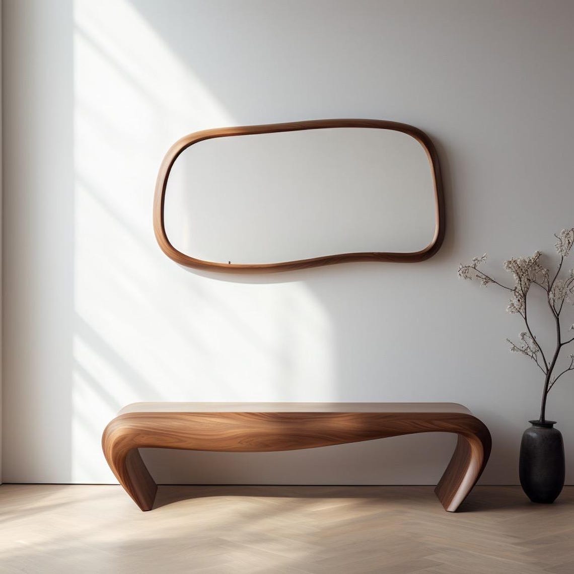 Handmade Real Walnut Wood Framed Asymmetrical and Irregular Modern Home ...