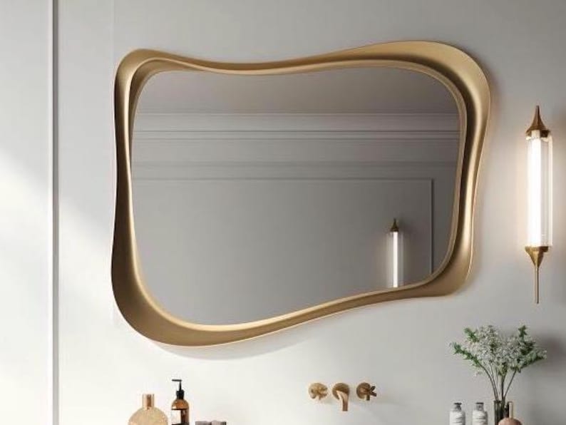 MDF Wooden Gold Veneer Framed Asymmetrical and Irregular Modern Home ...