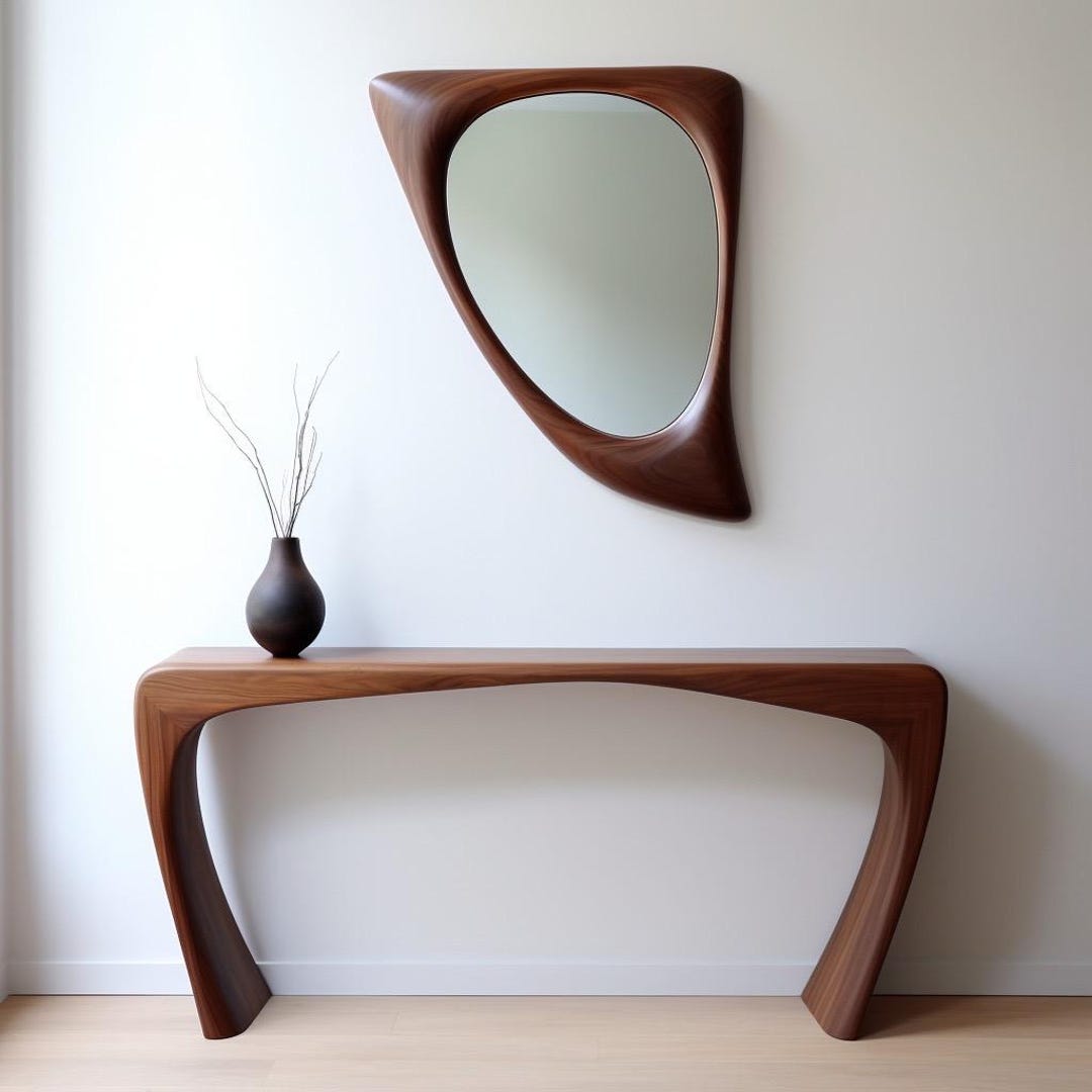Handmade Real Walnut Wood Framed Asymmetrical and Irregular Modern Home ...