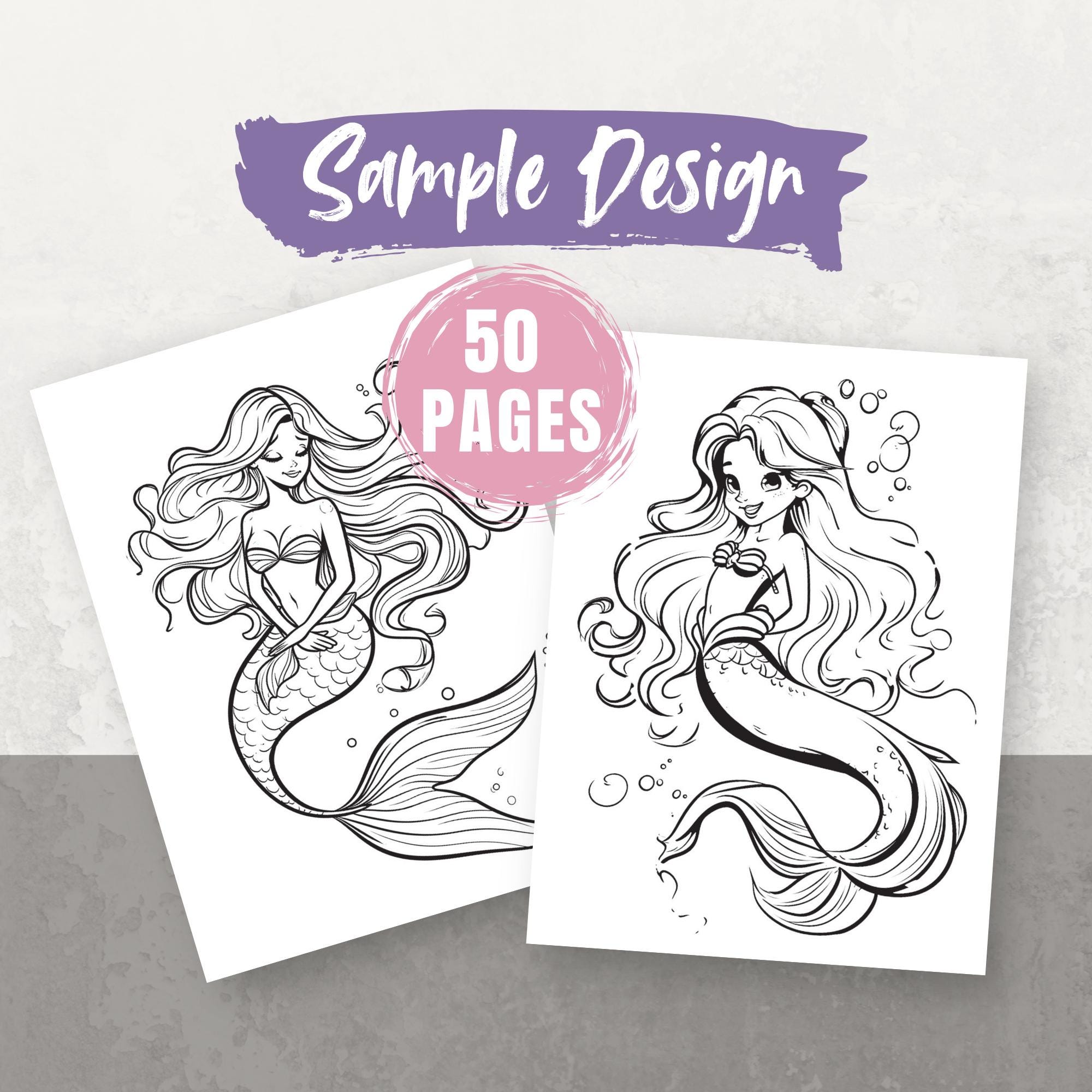 50 Pages Mermaid Coloring Pages for Kids Printable Mermaid Activity Fun ...