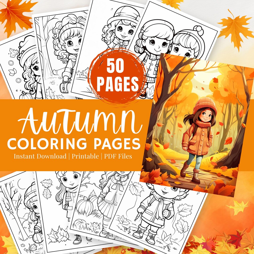 50 Pages Autumn Coloring Pages 50 Printable Pages Fun for Kids ...