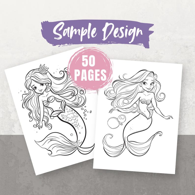 50 Pages Mermaid Coloring Pages for Kids Printable Mermaid Activity Fun ...