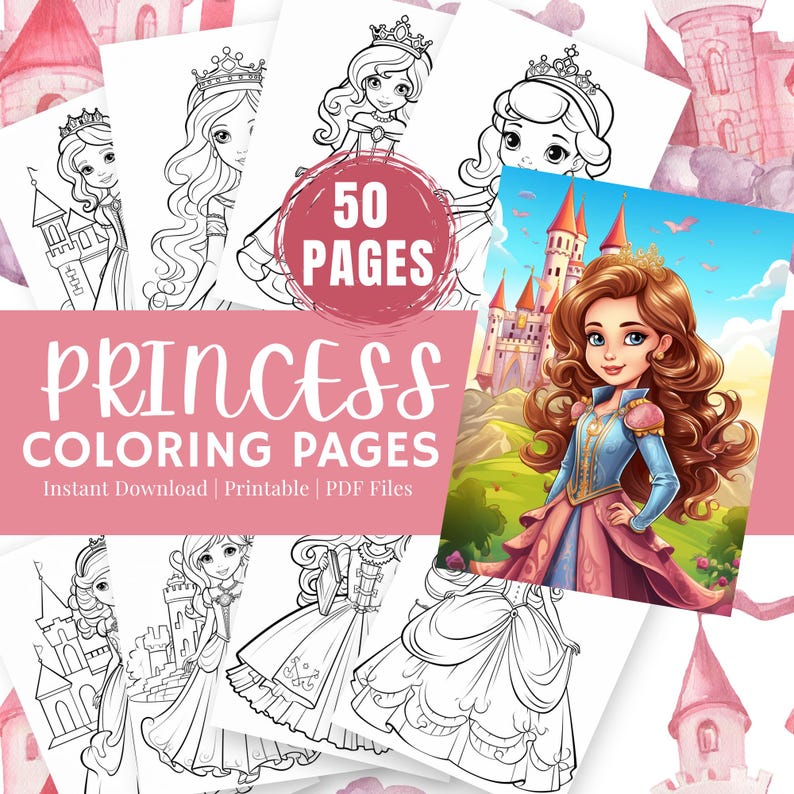 50 Pages Princess Coloring Pages 50 Printable Pages Fun for Kids ...