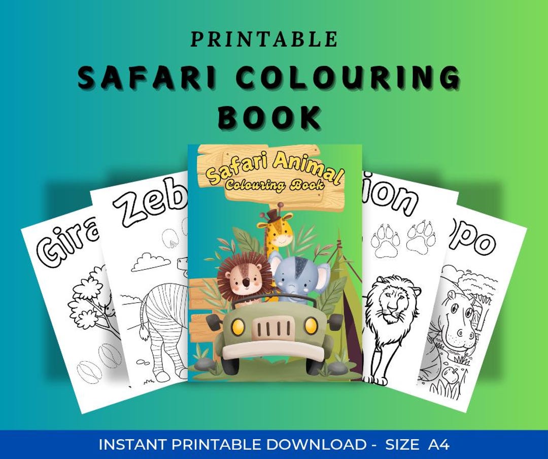 Safari Animal Coloring Book for Kids | Printable Coloring Pages - Etsy