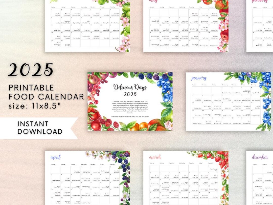 Food Days Calendar 2025 US Letter - Etsy