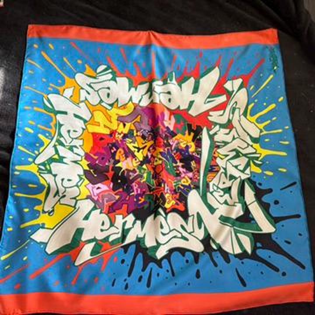 Hermes Scarf 90cm Graffiti Graff Red Blue - Etsy