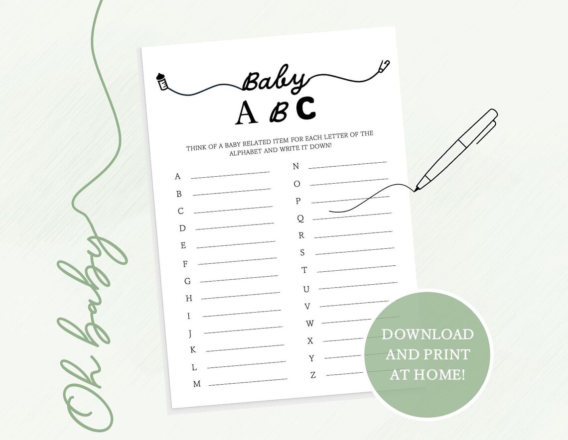 Baby A B C Baby Shower Game Guessing Game to Download Baby Items Game ...