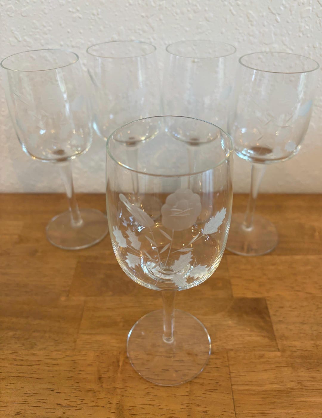 Vintage Wine Glasses, Toscany Crystal Etched Flower and Leaves-set of 5 ...