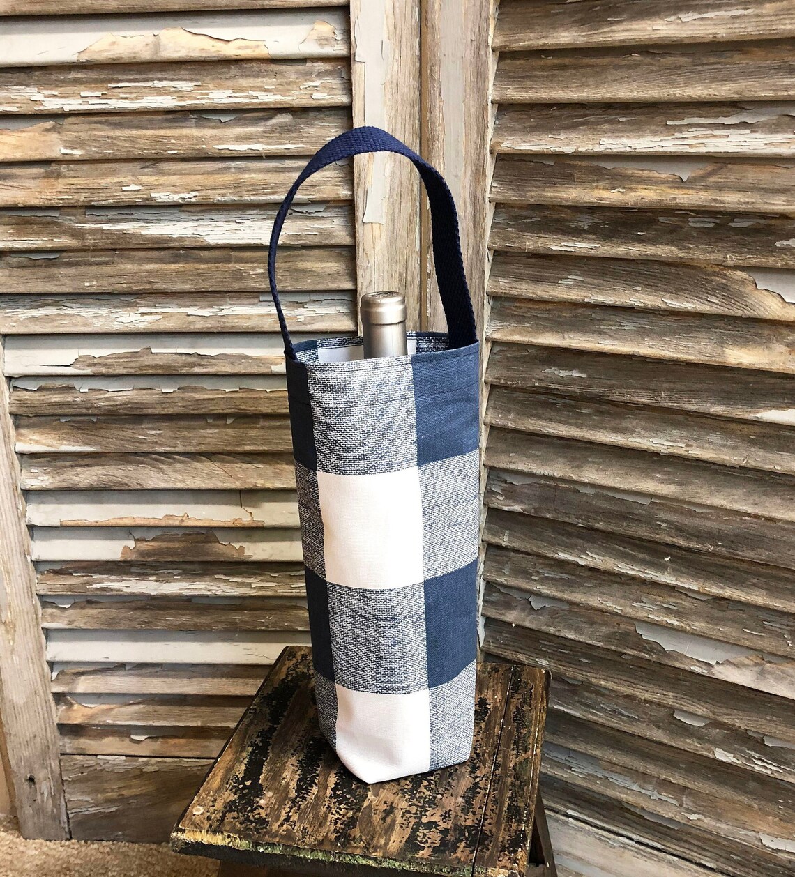 Wine Carrier Blue White Buffalo Check Wine Bag Wine Bag - Etsy