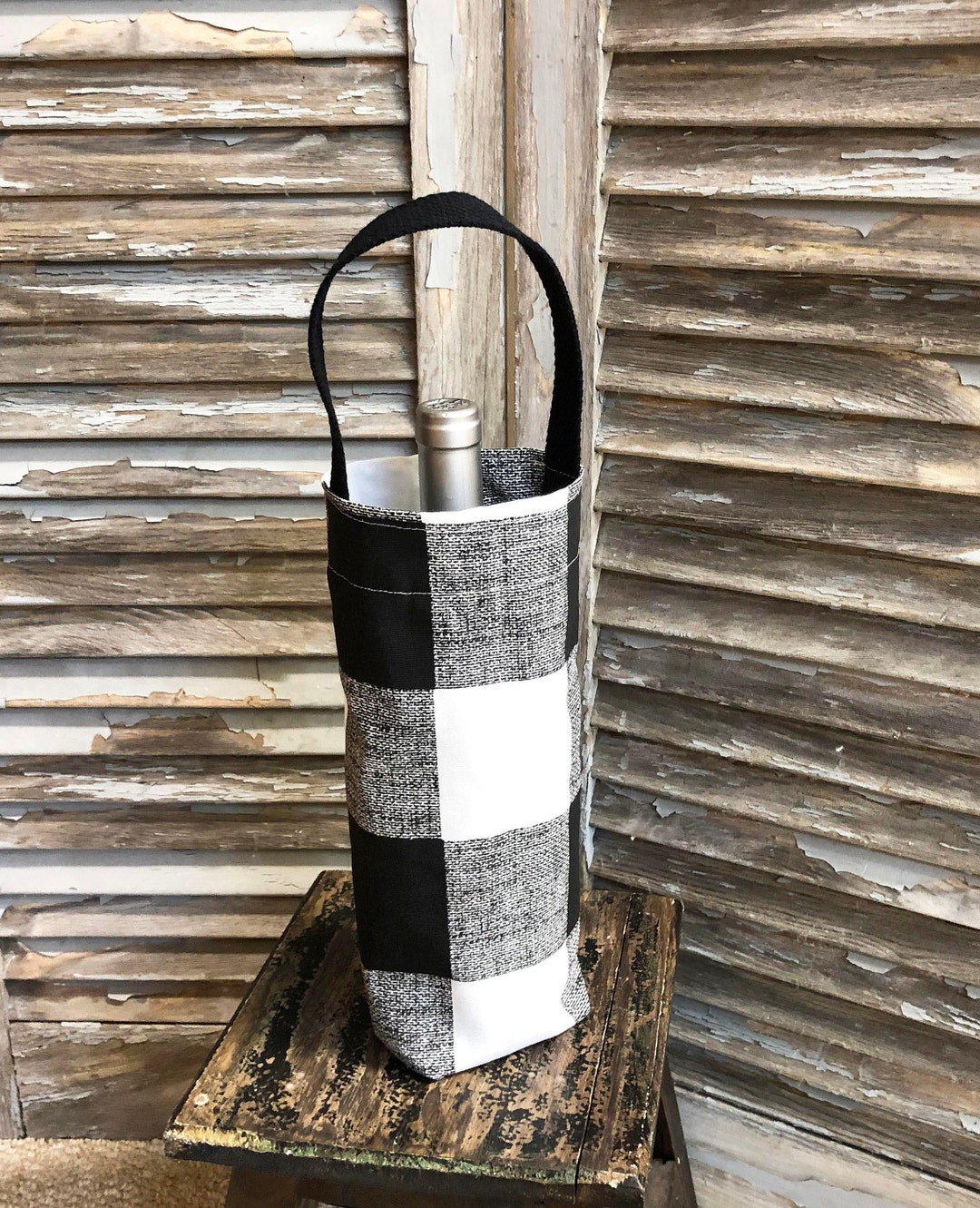 Wine Bag Black White Buffalo Check Wine Bag Wine Carrier Holiday Wine ...