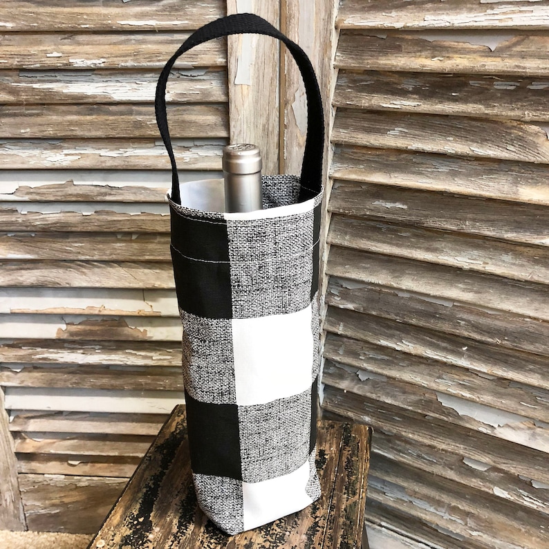 Wine Bag Black White Buffalo Check Wine Bag Wine Carrier Holiday Wine ...