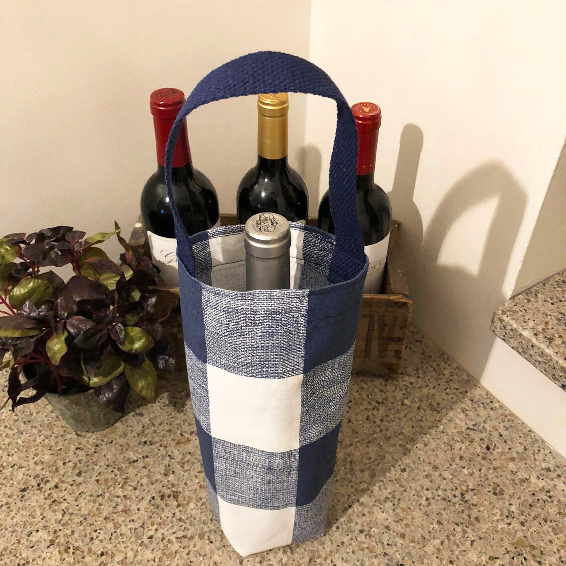 Wine Carrier Blue White Buffalo Check Wine Bag Wine Bag | Etsy