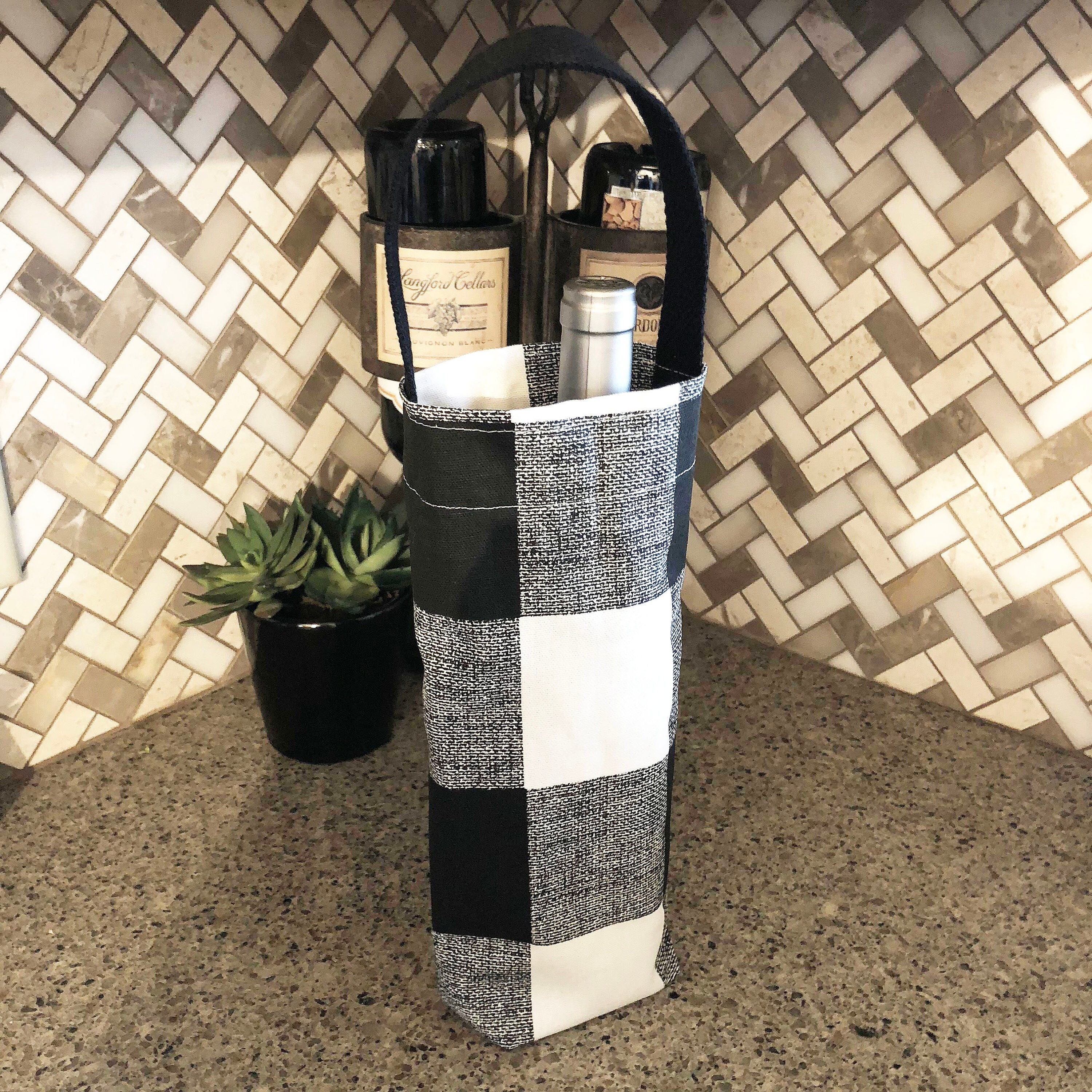 Wine Bag Black White Buffalo Check Wine Bag Wine Carrier Holiday Wine ...