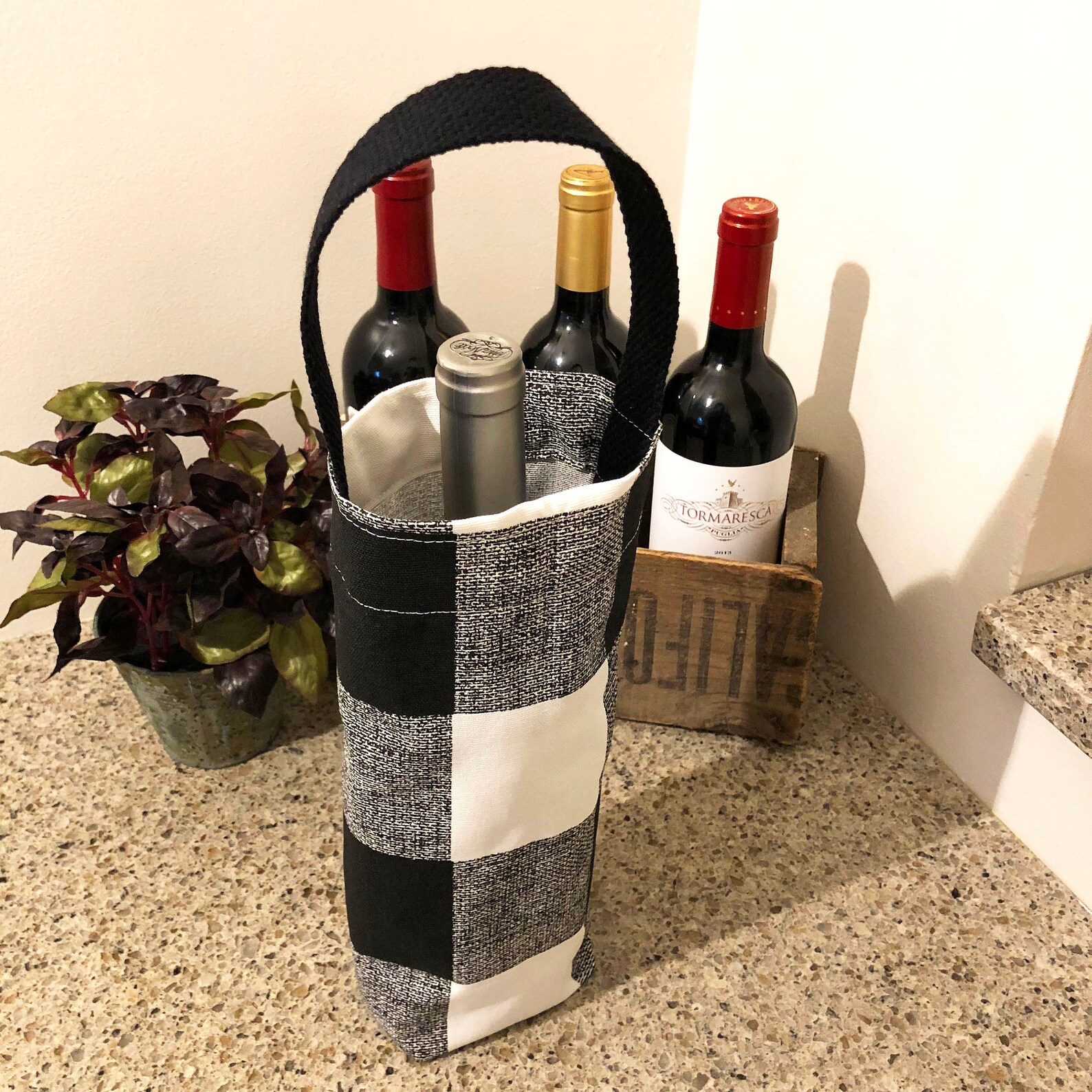 Wine Bag Black White Buffalo Check Wine Bag Wine Carrier Holiday Wine ...