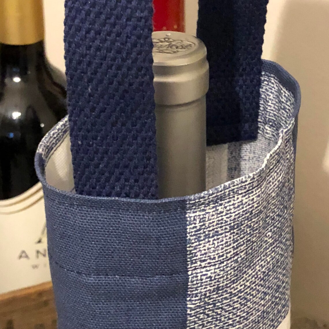 Wine Carrier Blue White Buffalo Check Wine Bag Wine Bag Holiday Wine ...