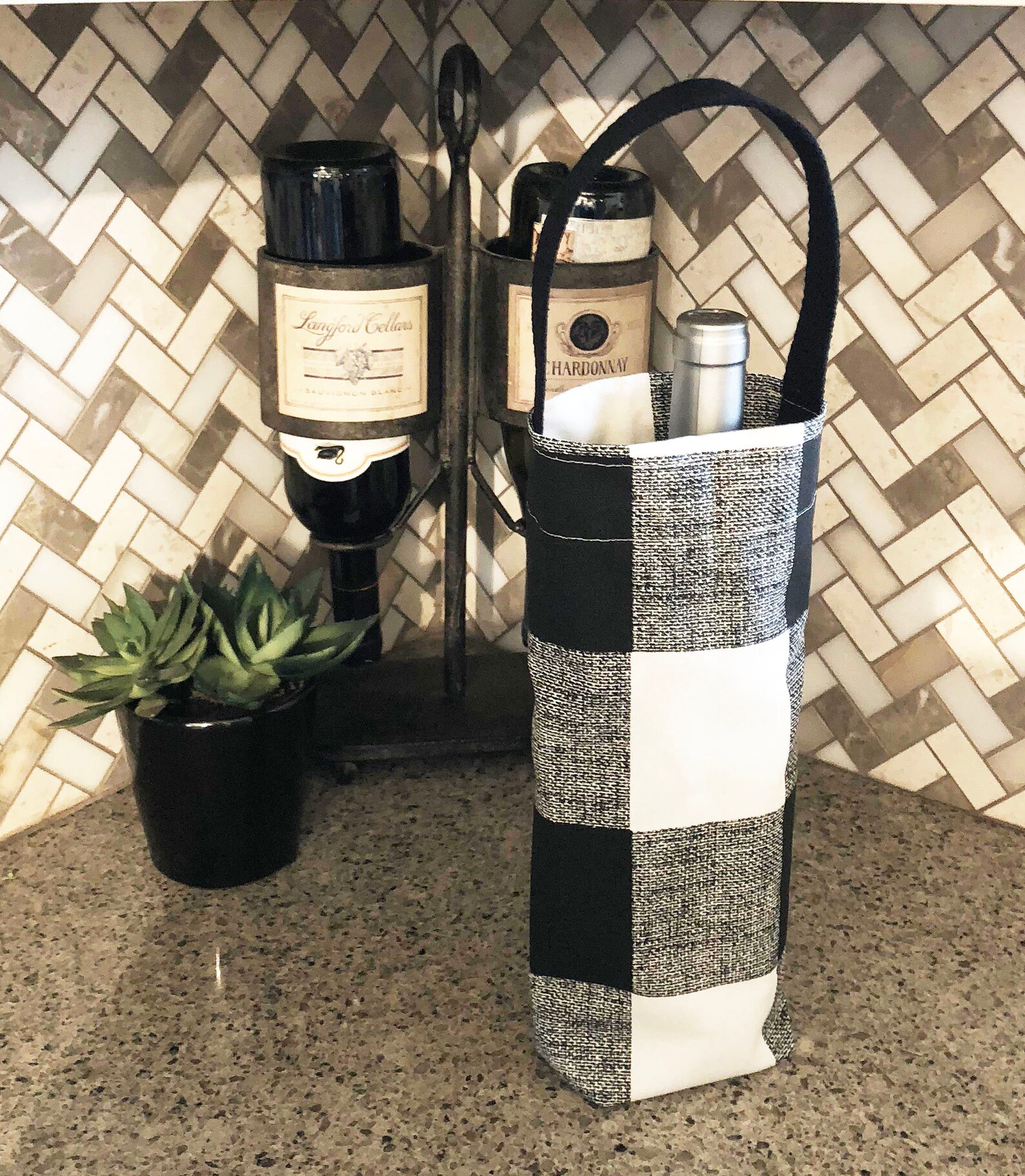Wine Bag Black White Buffalo Check Wine Bag Wine Carrier Holiday Wine ...