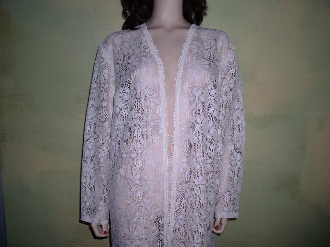 L off White Lace Long Jacket All Lace Cover up Floral Pattern Clutch ...