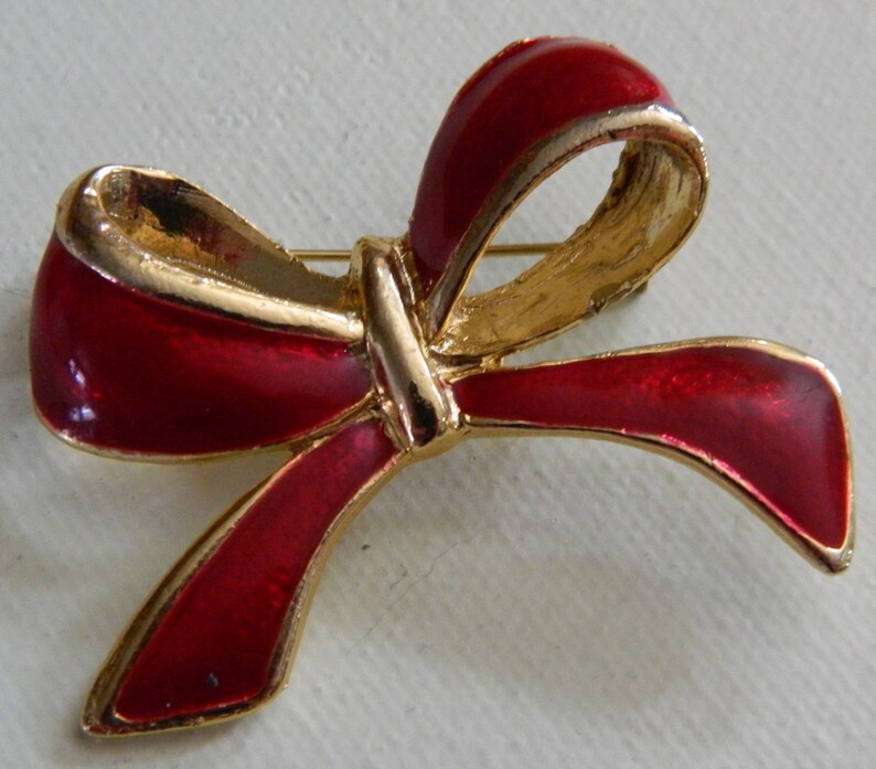 60s 70s Large Red Enamel Bow Brooch Quality Heavy Cast Gold - Etsy