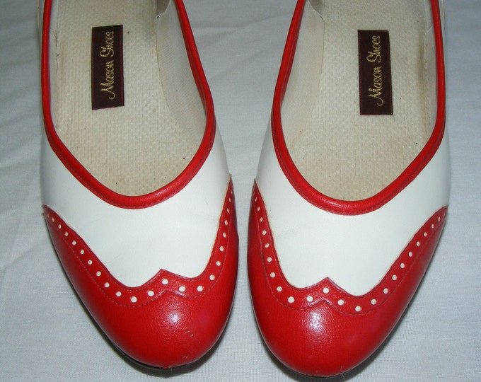 8.5 C Mason Spectator Shoes Red White Leather Low Heel Wedge - Etsy