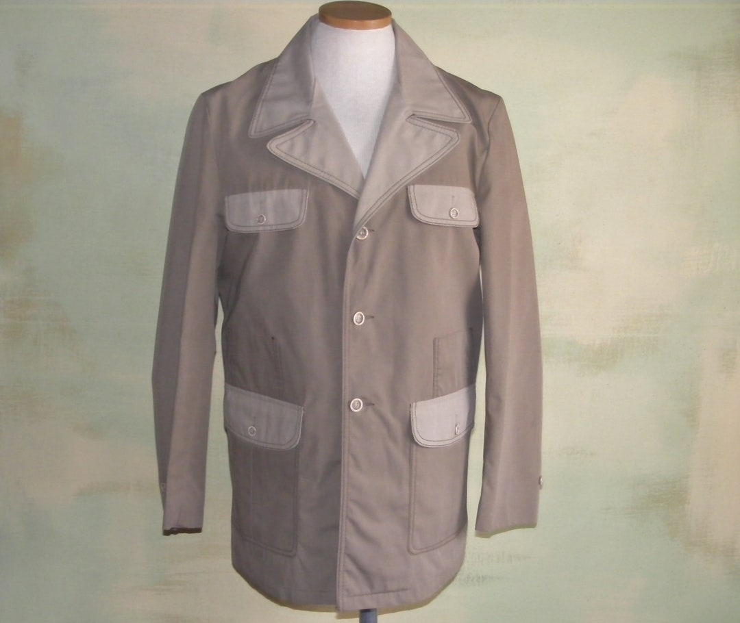 70s Sir Jac Water Resistant Mod Jacket Two Tone Khaki Top Stitched ...