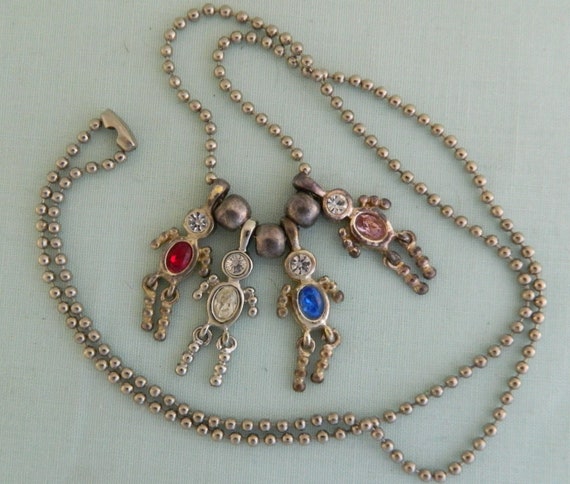 People Charm Necklace Multi colored Birthstone Ball Chain With Four People Charms VFG Etsy