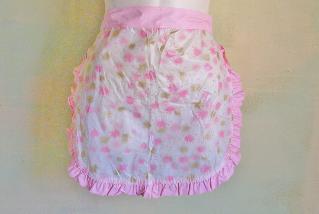 1950s 60s Vintage Vinyl Apron Mid-century Modern Atomic Pink and Gold ...