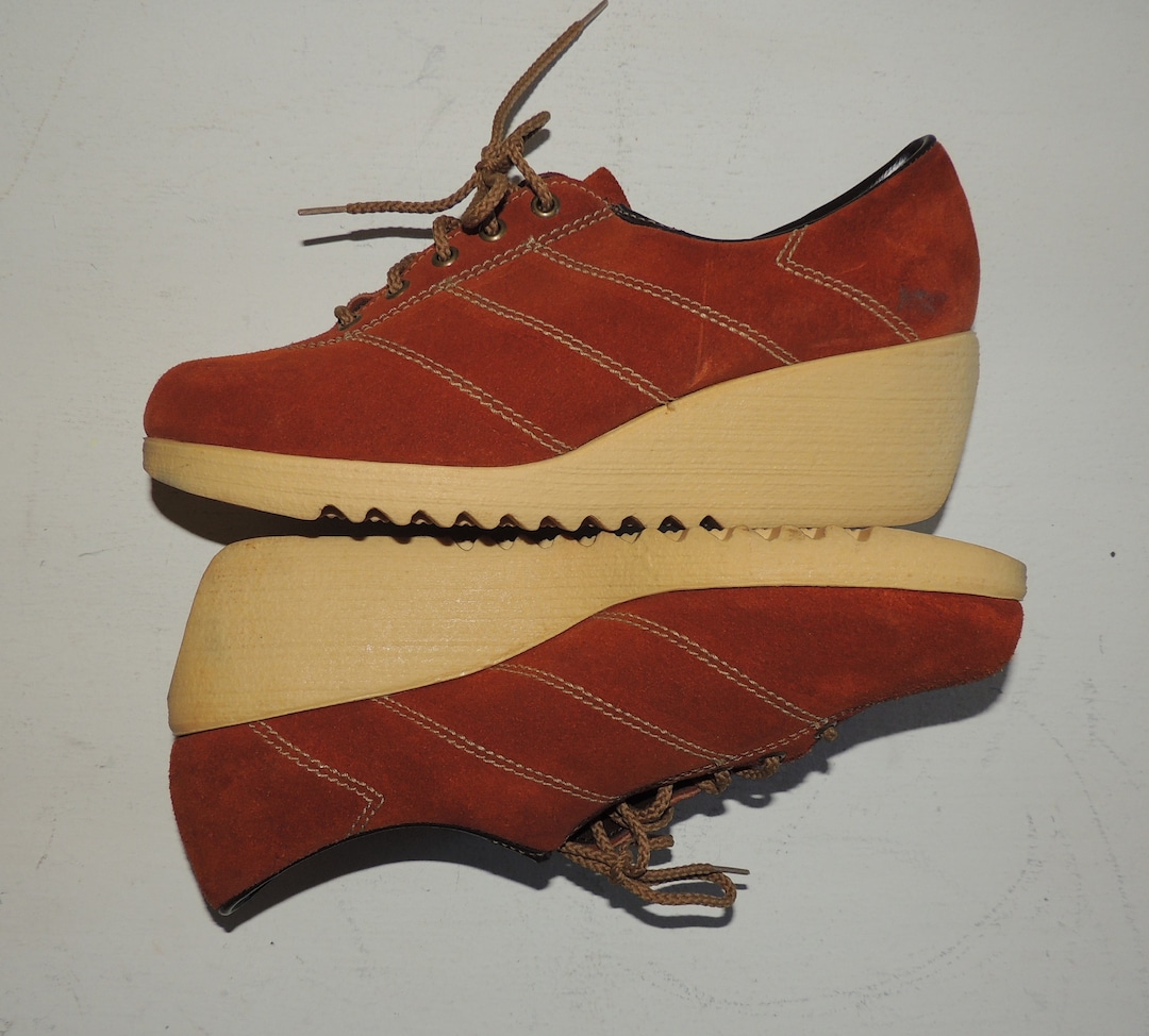 10 M 70s Armadillos Shoes Wedge Sole Brick / Rust Suede Lace up Mod ...