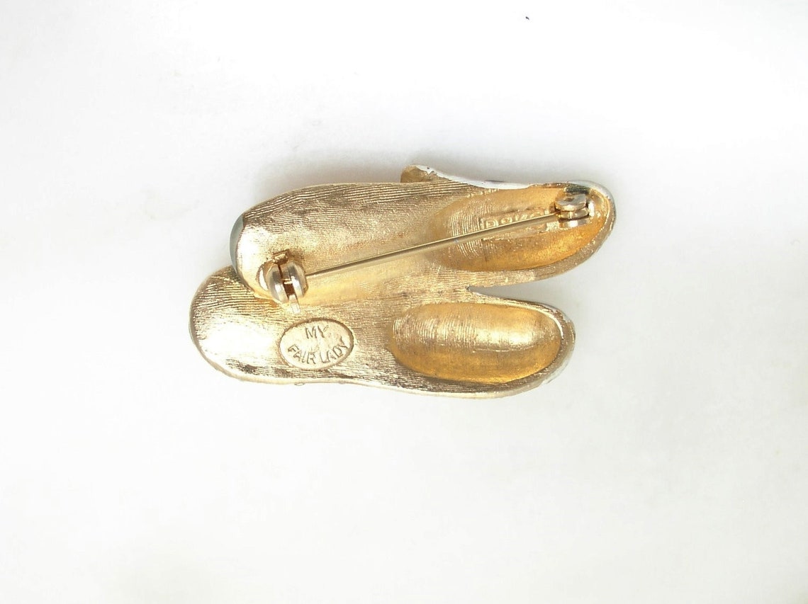 Vintage Enamel and Rhinestone Henry Higgins Slippers Pin Signed BSK My ...