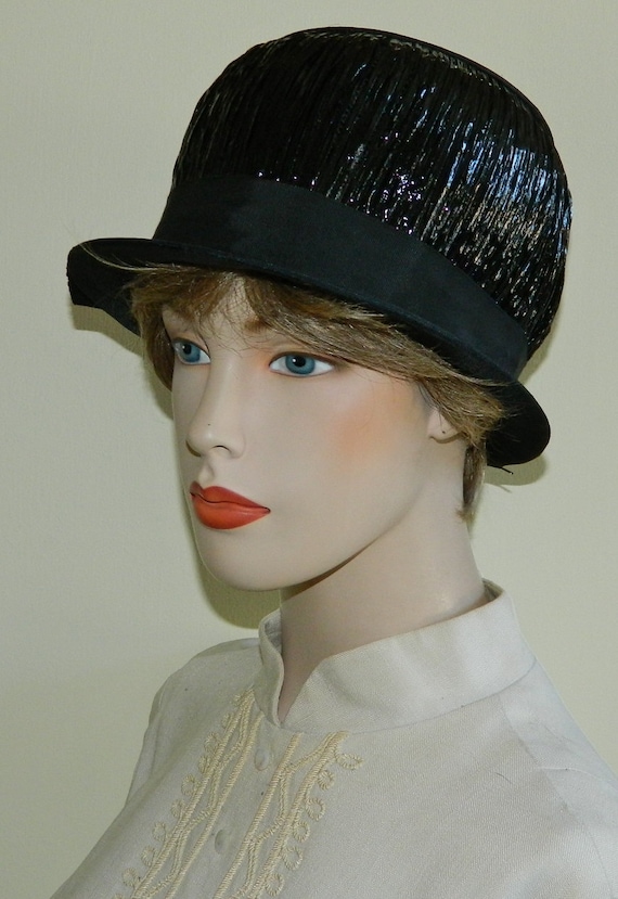 Vintage 50s 60s Mod Mushroom Bubble Hat Black Cello R… - Gem