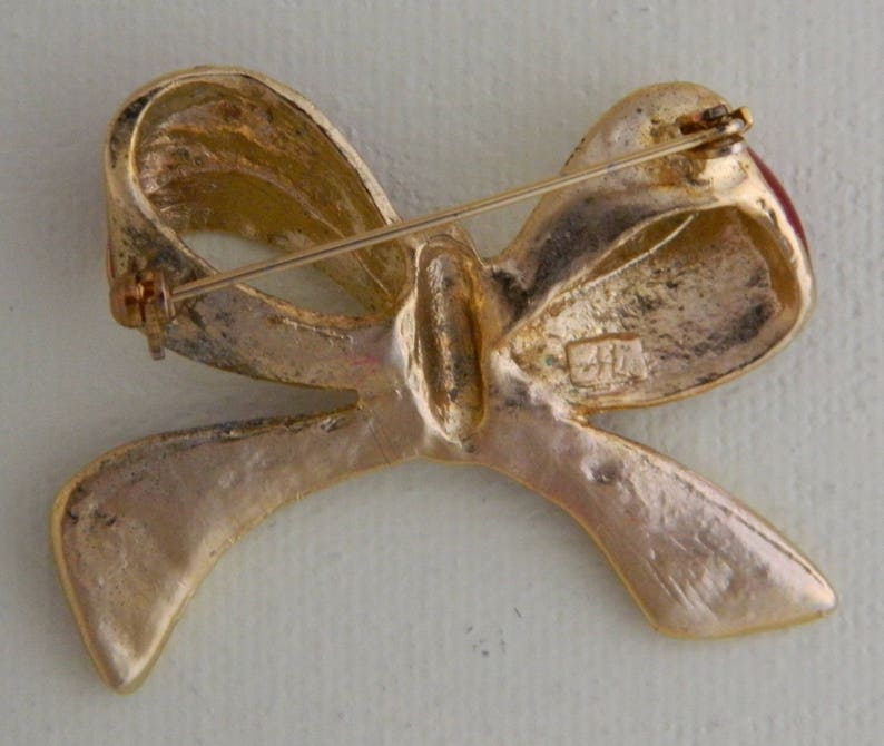 60s 70s Large Red Enamel Bow Brooch Quality Heavy Cast Gold - Etsy