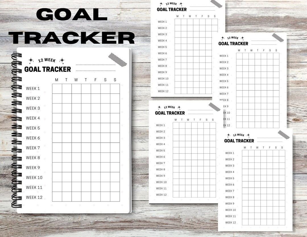 White and Black Simple Week Goal Tracker Planner| Goal Tracker ...