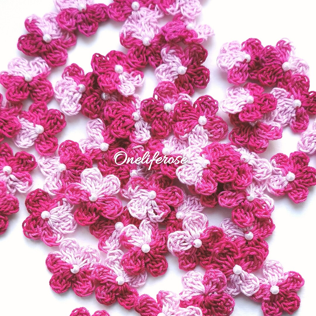 Handmade Crochet Flowers, Set of 50p Striped Pink Cotton Blooms, 0.78 ...