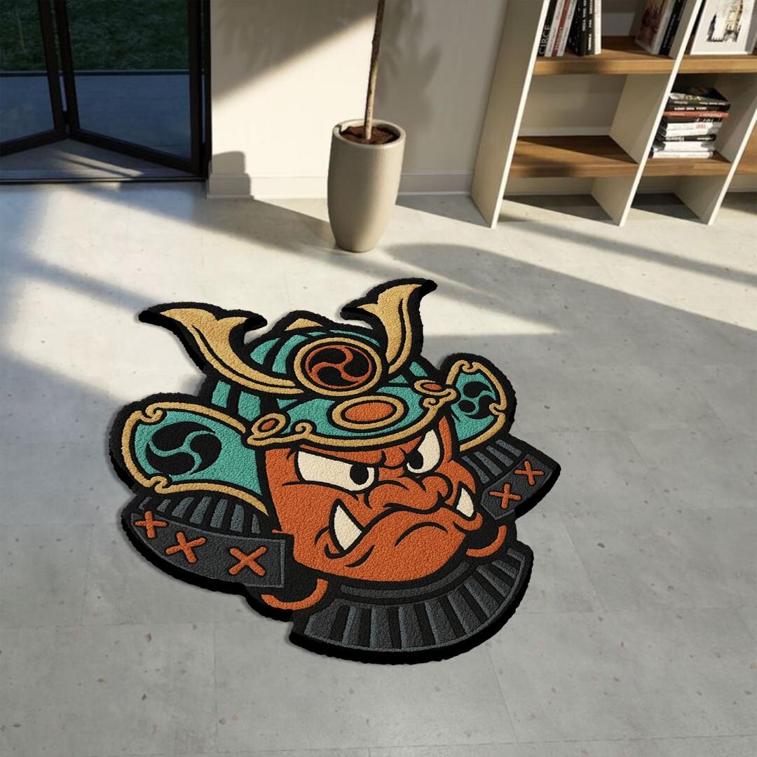 Samurai Oni Face Tattoo Hand Tufted Rug for Bedroom Kid Room Available ...