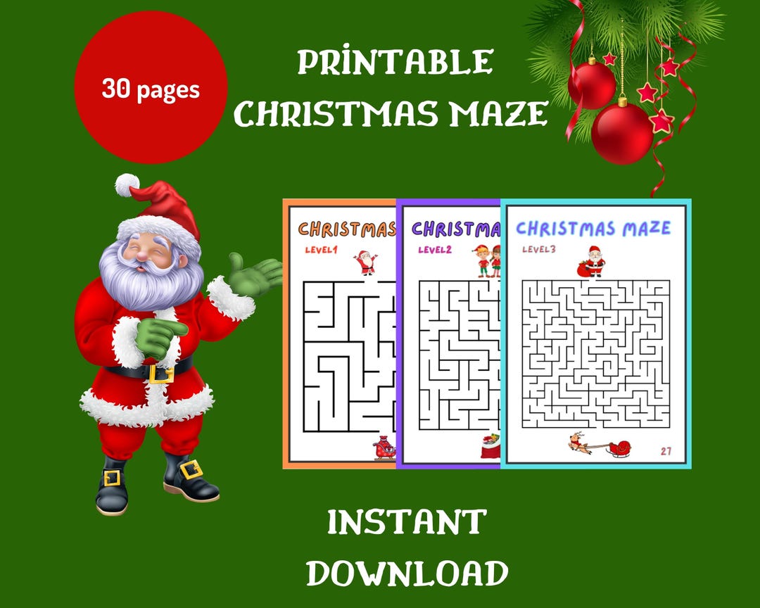 Christmas Maze Puzzle Printable: Holiday Games for Adults & Kids (PDF ...