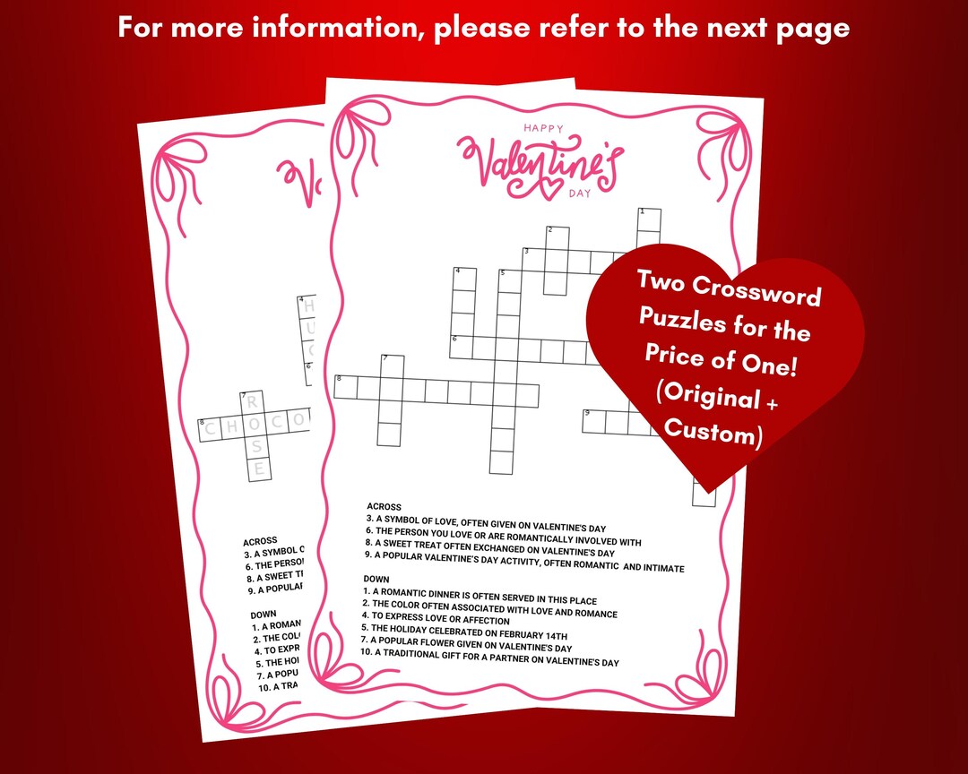 Custom Valentine's Day Crossword Puzzle Personalized Printable Love ...
