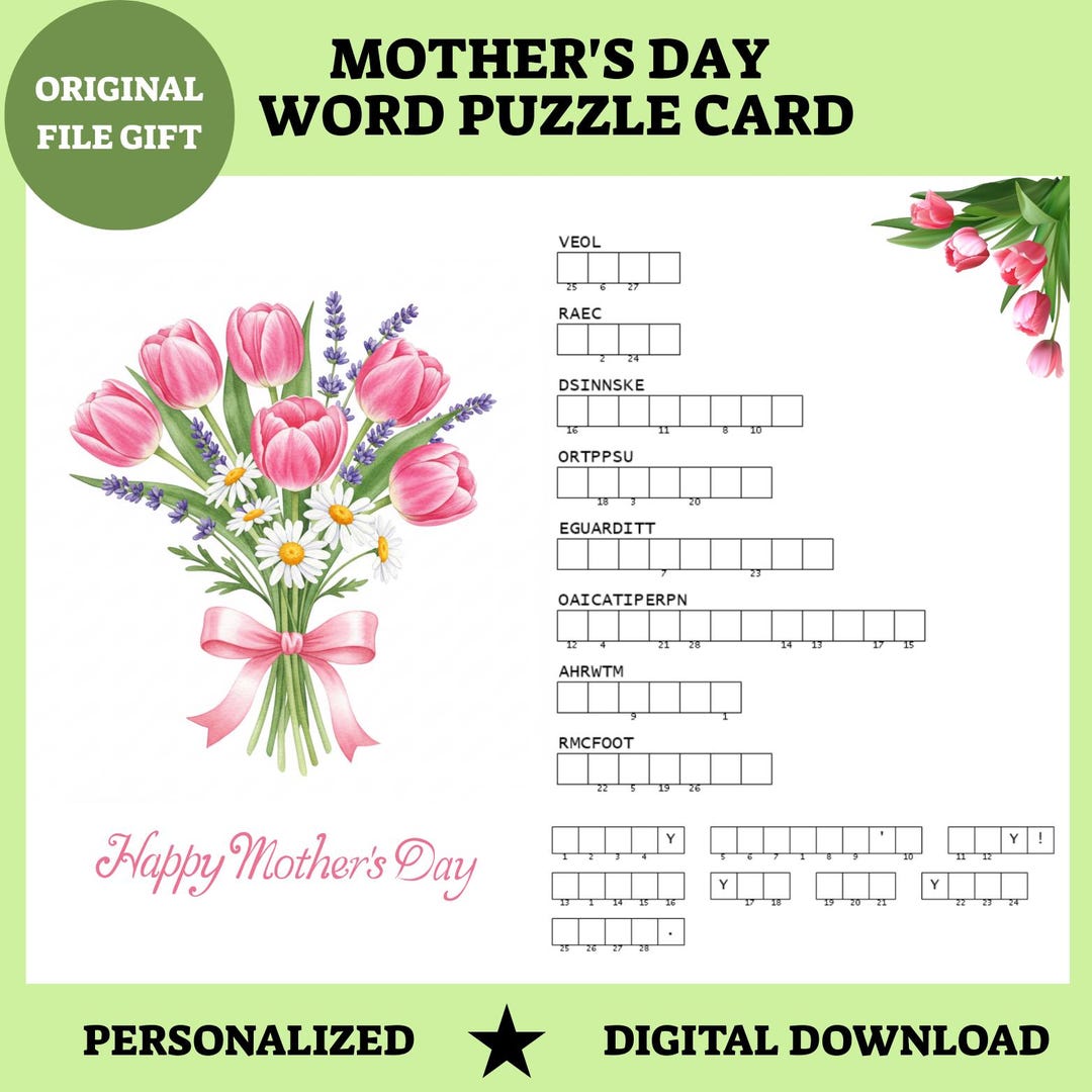 Custom Mother's Day Word Search Puzzle: Floral Hidden Message Card ...