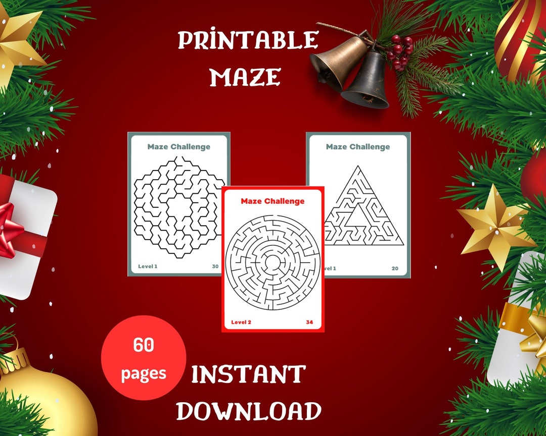 Maze Puzzle Printable Pack: 60 Pages for Adults & Kids (PDF) - Etsy
