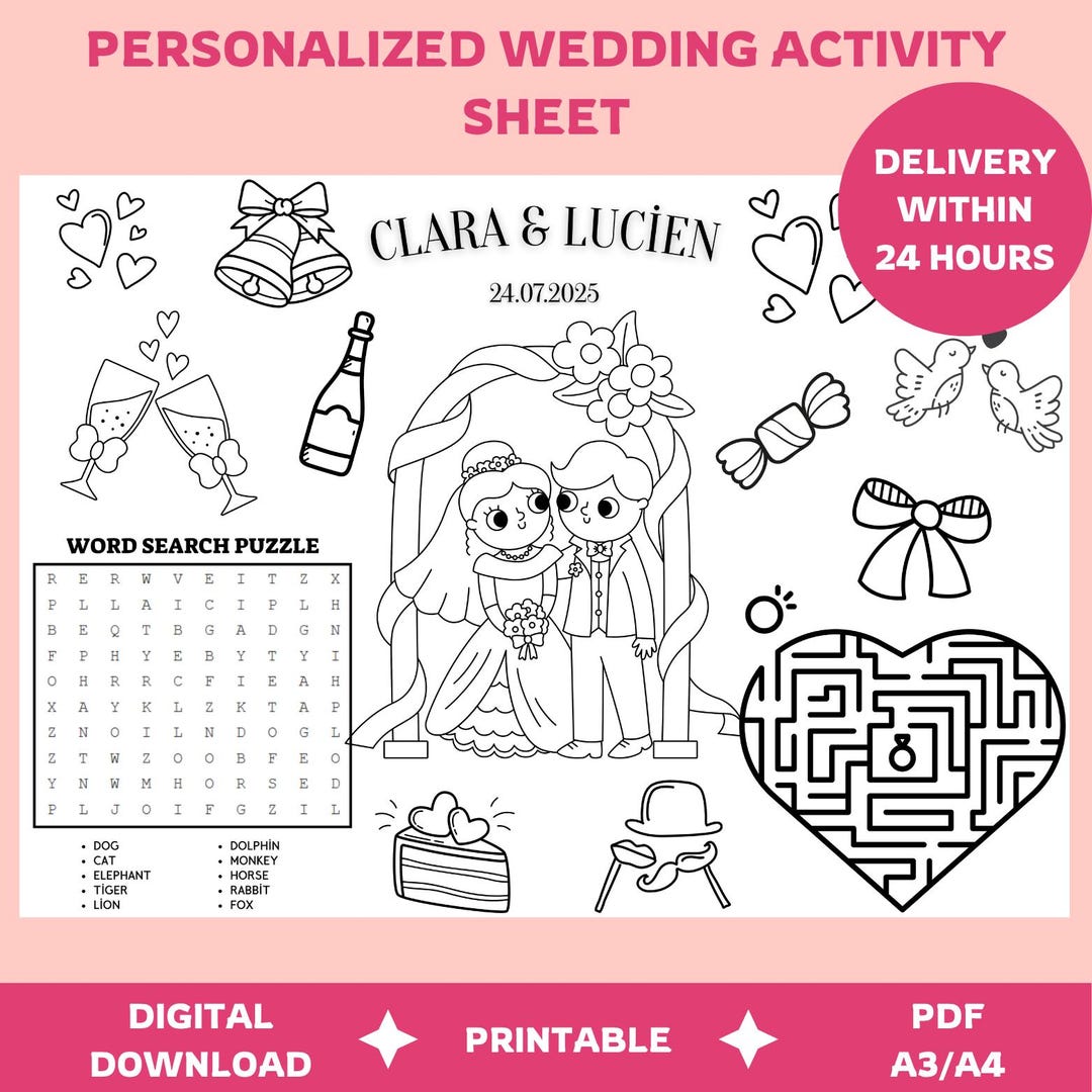 Wedding Activity Sheet, Kids Printable Wedding Game, Coloring Page ...