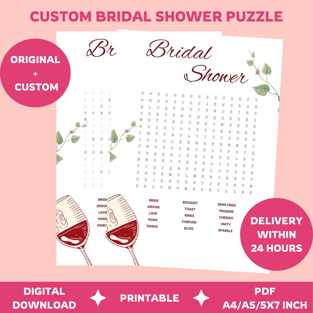 Custom Bridal Shower Word Search Puzzle: Printable Wedding Game (PDF ...