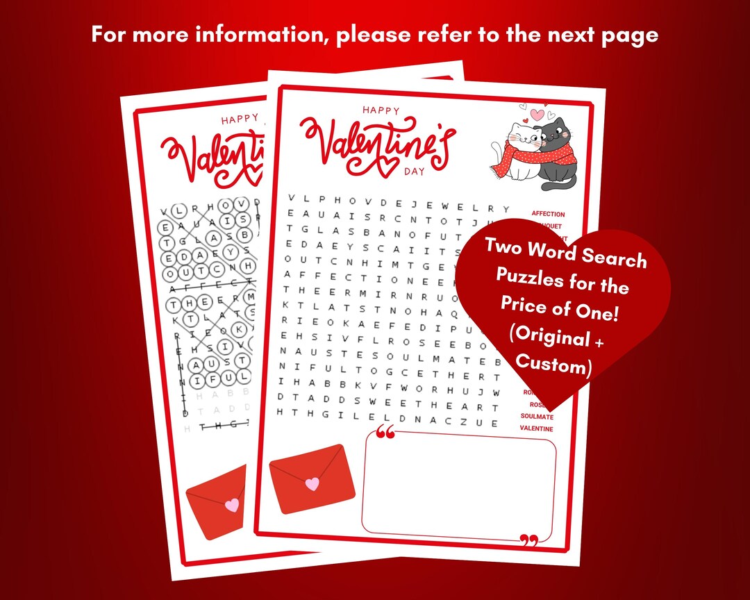 Custom Valentine's Day Word Search Puzzle-a Fun, Personalized Gift for ...