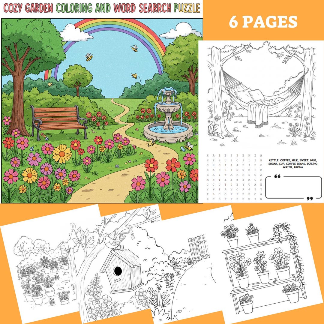 Cozy Garden Coloring Book: Word Search Puzzle (PDF Download) - Etsy