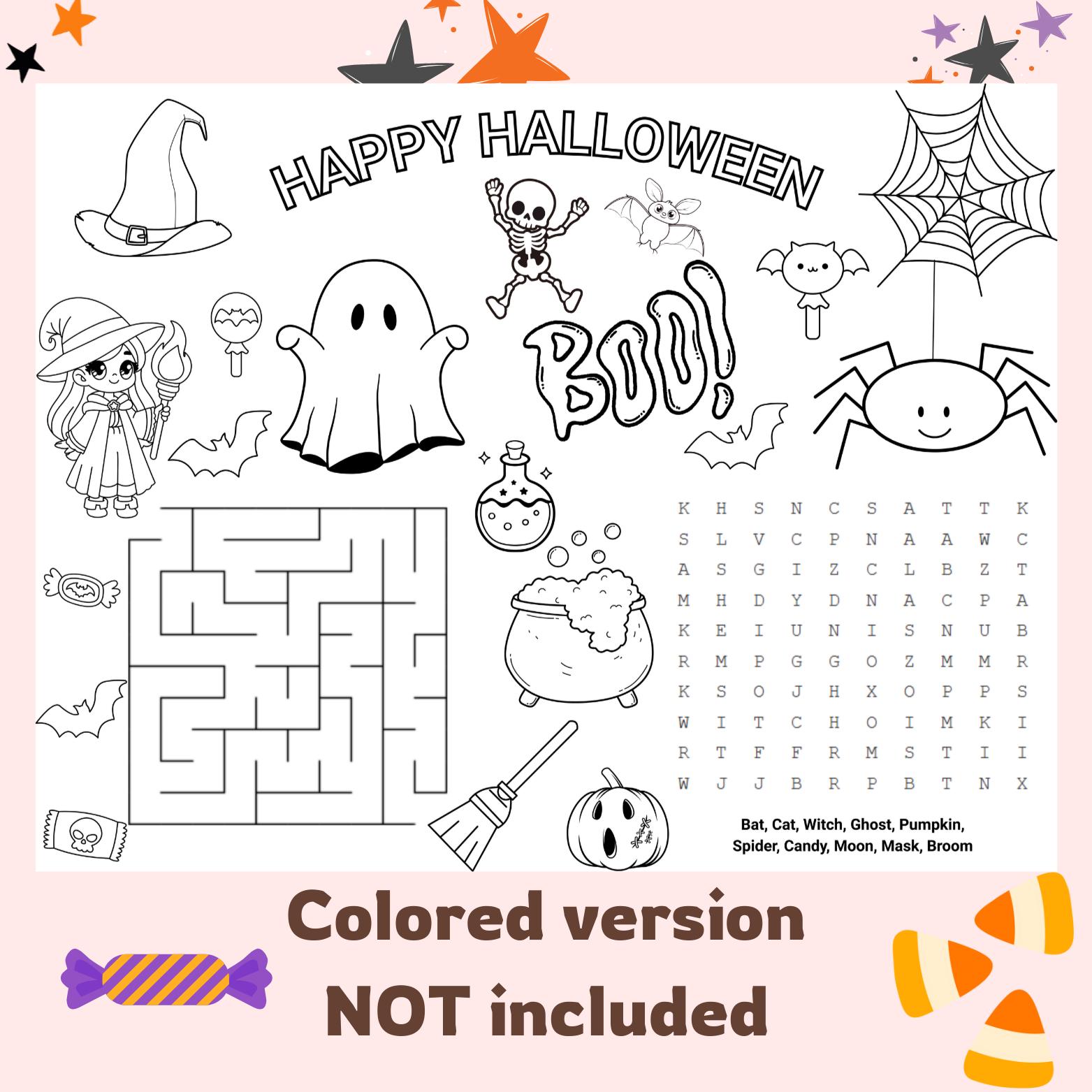 Halloween Activity Page: Coloring, Maze, Word Search (digital Download ...
